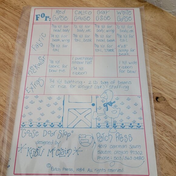 Patch Press | Art | Vintage Goose Door Stop Sewing Pattern By Patch ...